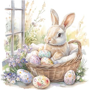 10 Easter Bunny and Eggs Clipart, Easter Clipart, Printable Watercolor ...
