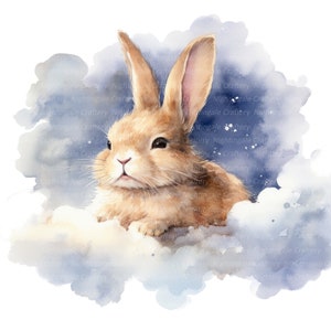10 Bunny in Clouds Clipart, in Memoriam, Printable Watercolor Clipart ...