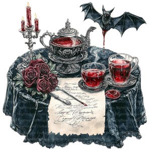 14 Vampire Midnight Tea Party, Dracula Clipart, Printable Watercolor ...