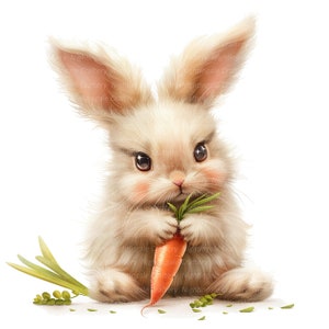 11 Bunny With Carrot Clipart, Hyperrealistic, Printable Watercolor ...