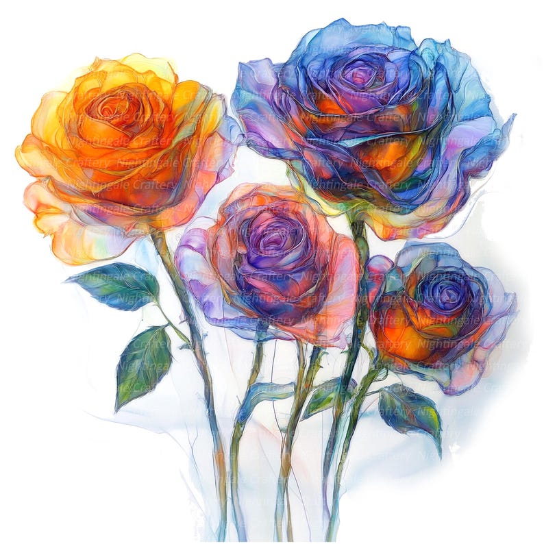 10 Mesmerizing Roses Clipart, Roses Wall Art, Printable Watercolor ...