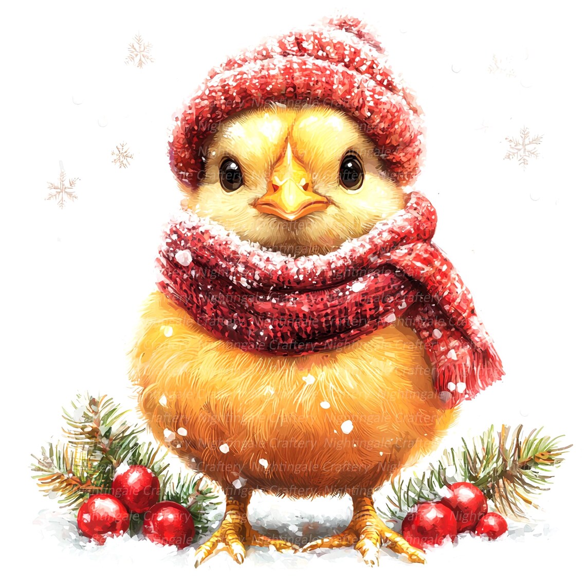 10 Christmas Chick Clipart, Christmas Card, Printable Watercolor ...