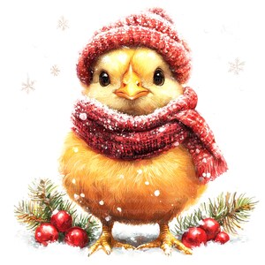 10 Christmas Chick Clipart, Christmas Card, Printable Watercolor ...