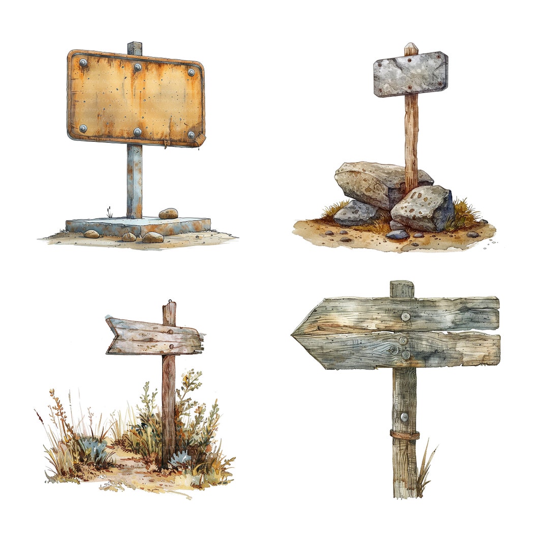 16 Rustic Wood Sign Clipart, Wooden Road Sign, Printable Watercolor ...