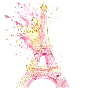 10 Pink Eiffel Tower Clipart, Paris Clipart, Printable Watercolor ...
