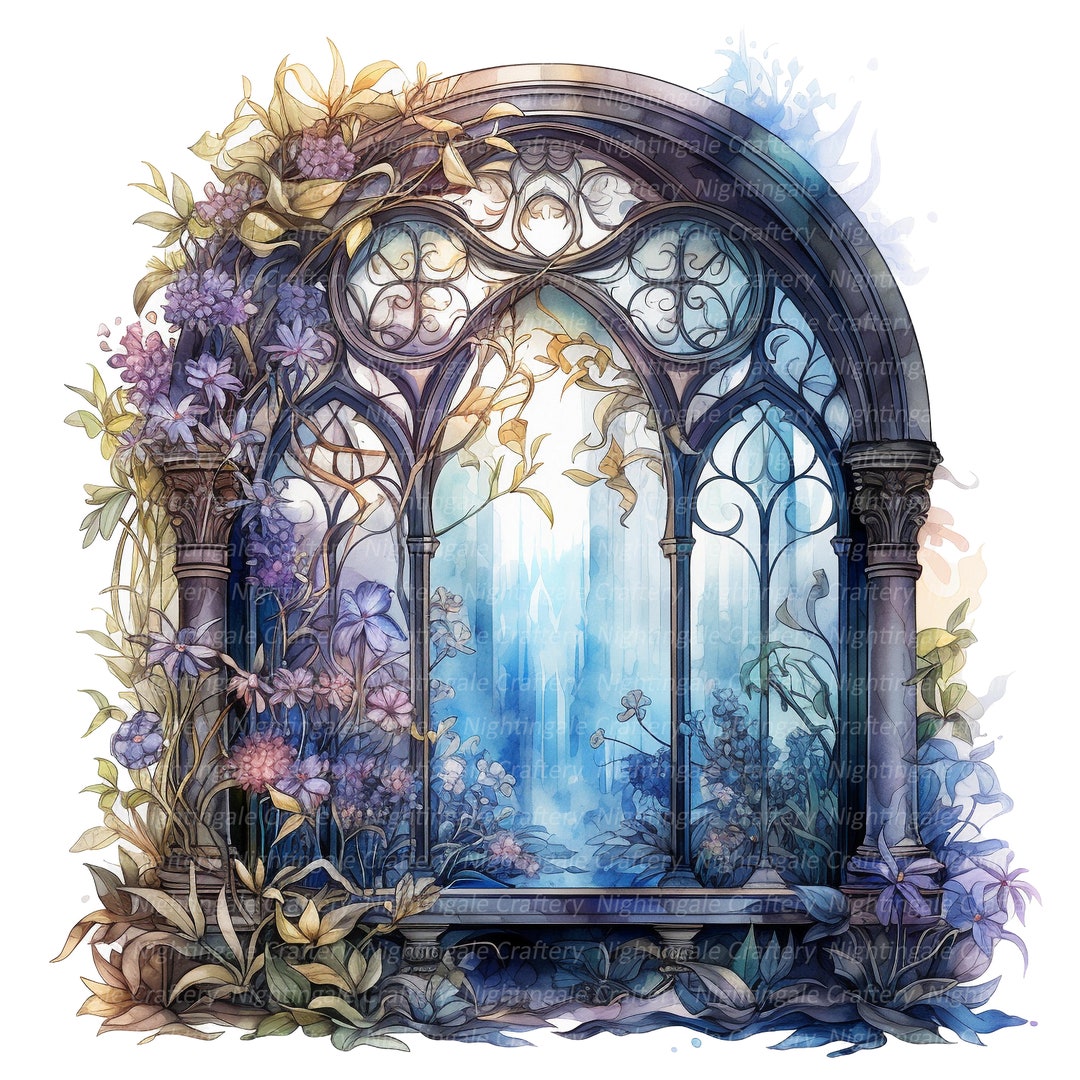12 Enchanted Window Clipart, Mystic Floral Window Clipart, Printable ...