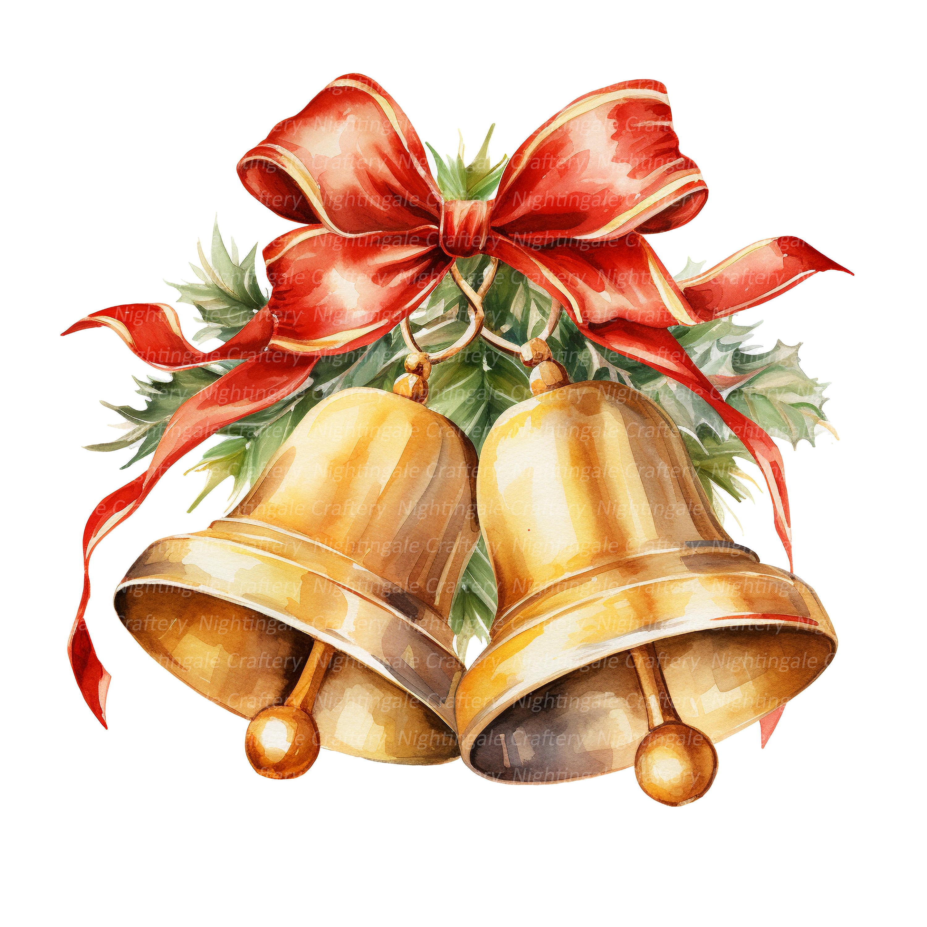 12 Christmas Bell Clipart, Golden Bell Images, Printable Watercolor ...