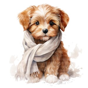 14 Puppy With Scarf Clipart, Winter Puppy, Printable Watercolor Clipart ...