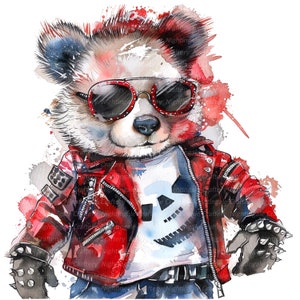 10 Bear Punk Clipart, Punk Rock Fan Print, Printable Watercolor Clipart ...