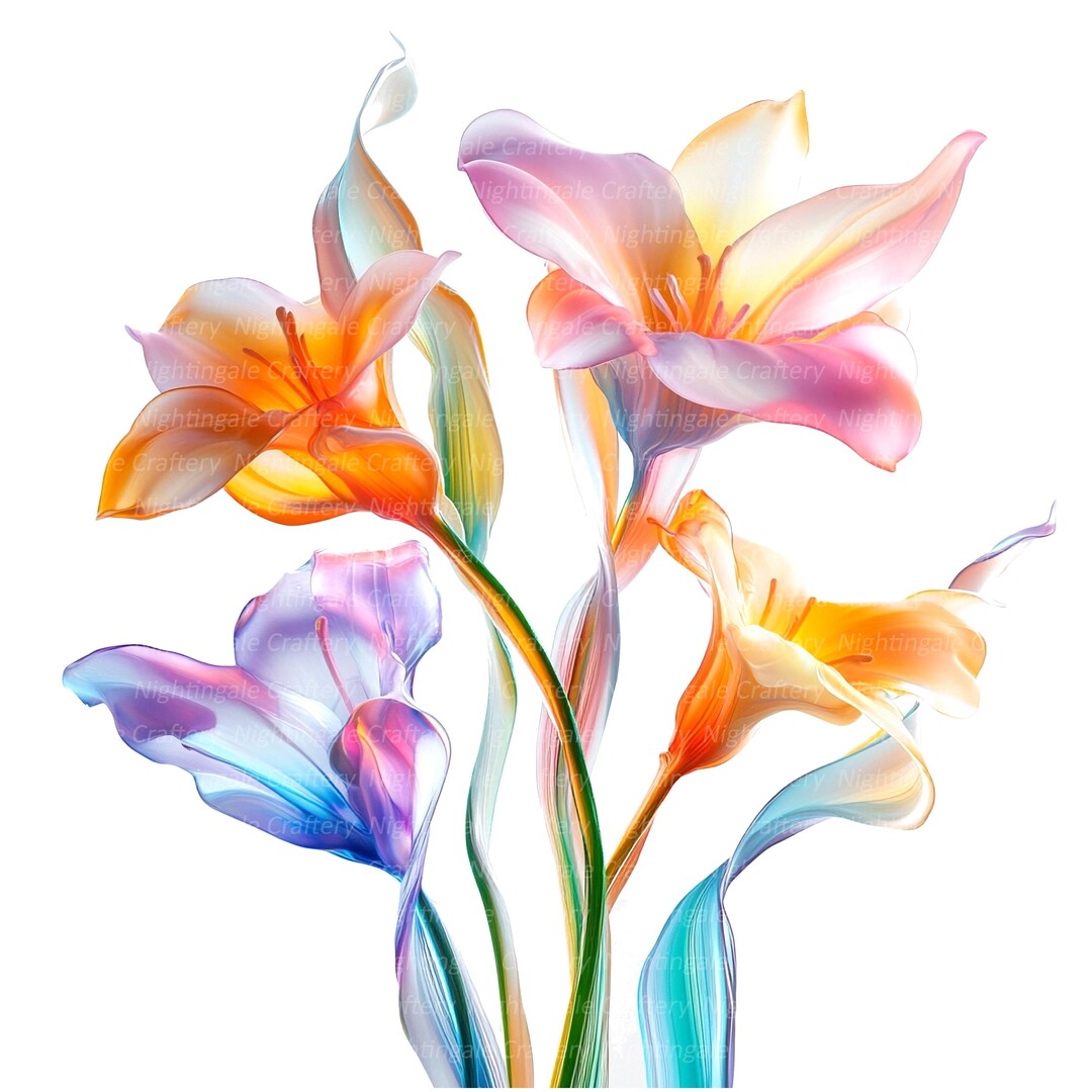 8 Abstract Lilies Clipart, Lily Clipart, Printable Watercolor Clipart ...