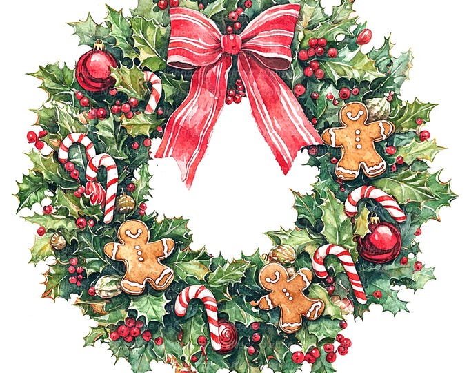 12 Watercolor Holly Wreath Clip Art for Christmas, Holiday Crafts, DIY ...