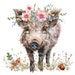 8 Wild Boar Floral Crown Clipart, Floral Boar, Printable Watercolor ...