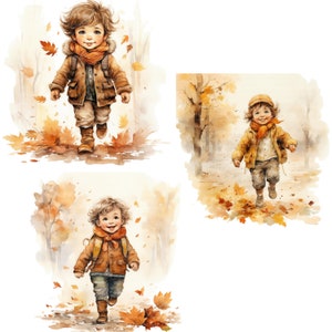 14 Little Boy in Autumn Clipart, Autumn Kid, Printable Watercolor ...