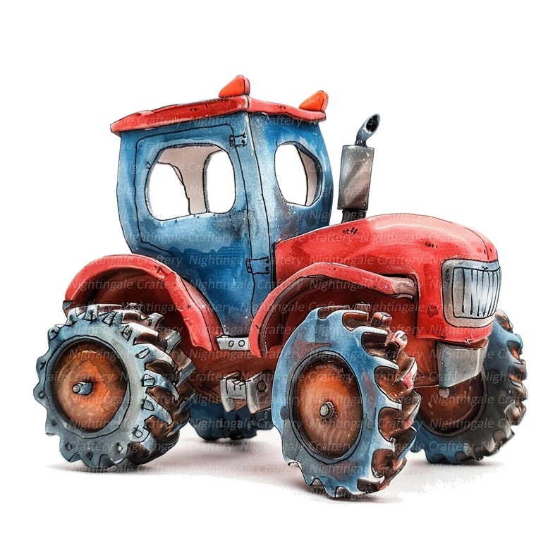 9 Cartoon Tractor Clipart, Watercolor Tractor, Printable Watercolor ...