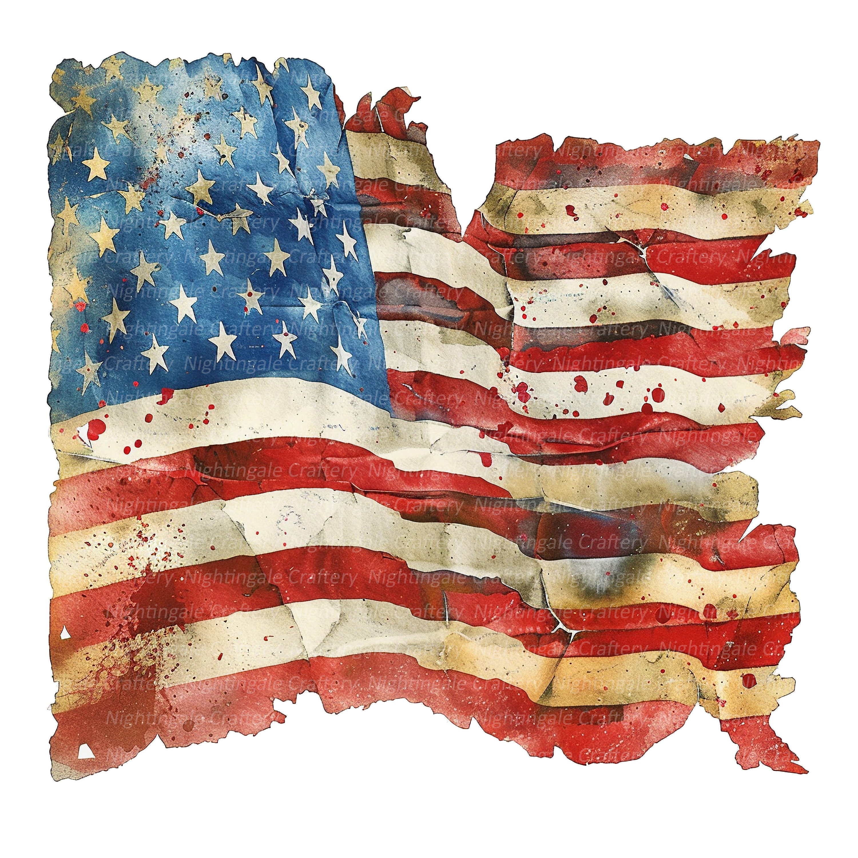12 Distressed USA Flag Clipart, Torn USA Flag, Printable Watercolor ...