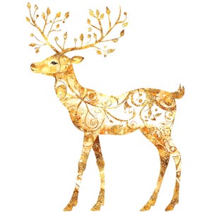 10 Golden Deer Clipart, Abstract Deer, Stag, Printable Watercolor ...