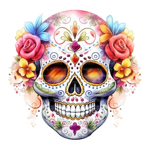 12 Sugar Skull Clipart, Floral Skull, Mexican, Printable Watercolor ...