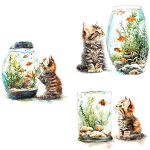 14 Kitten and Aquarium Clipart, Cat Clipart, Printable Watercolor ...