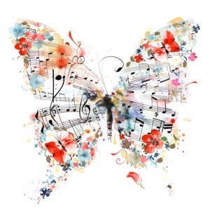 12 Butterfly Music Notes Clipart, Wall Print, Printable Watercolor ...