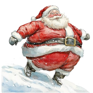 10 Funny Christmas Santa Clipart, Fat Santa, Printable Watercolor ...