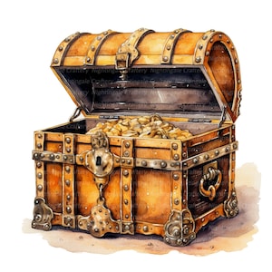 10 Treasure Chest Clipart, Pirate Chest, Printable Watercolor Clipart ...