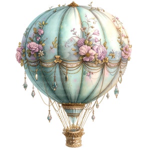 14 Hot Air Balloon Clipart, Victorian Vintage Balloon, Printable ...