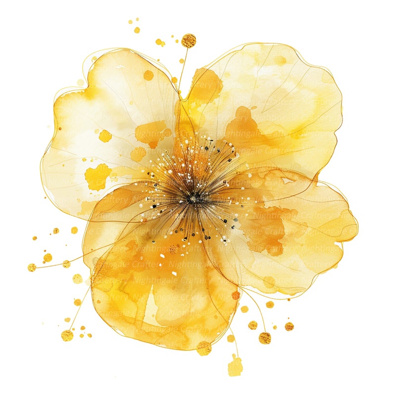 10 Abstract Flowers Clipart, Yellow Flower, Flowers Print, Printable ...