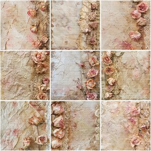 18 Dried Roses and Lace Texture Papers, 12 X 12 Digital Paper Pack ...