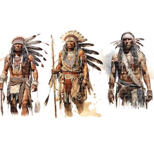 14 Native American Indian Warrior Clipart, Printable Watercolor Clipart ...