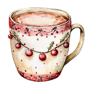 15 Christmas Mug Clipart, Christmas Card, Printable Watercolor Clipart ...