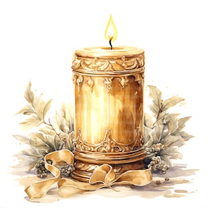 12 Christmas Candle Clipart, Golden Theme Candles Clipart, Printable ...