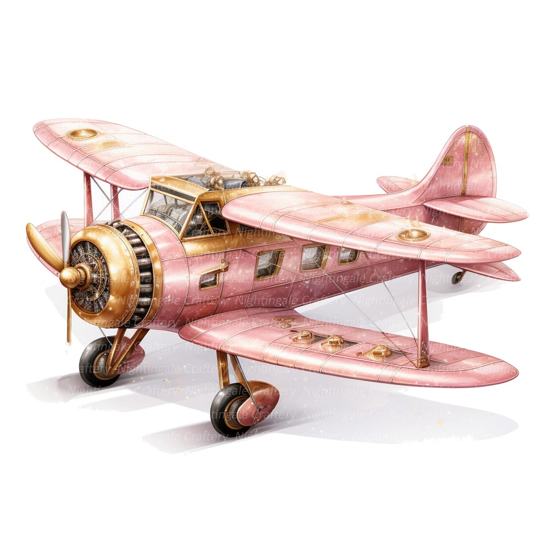 8 Pink Vintage Plane Clipart, Luxury Plane, Printable Watercolor ...