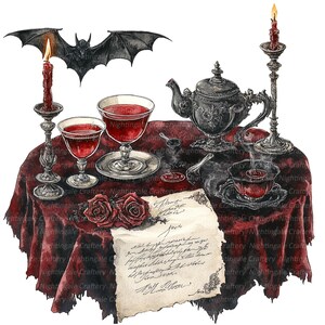 14 Vampire Midnight Tea Party, Dracula Clipart, Printable Watercolor ...