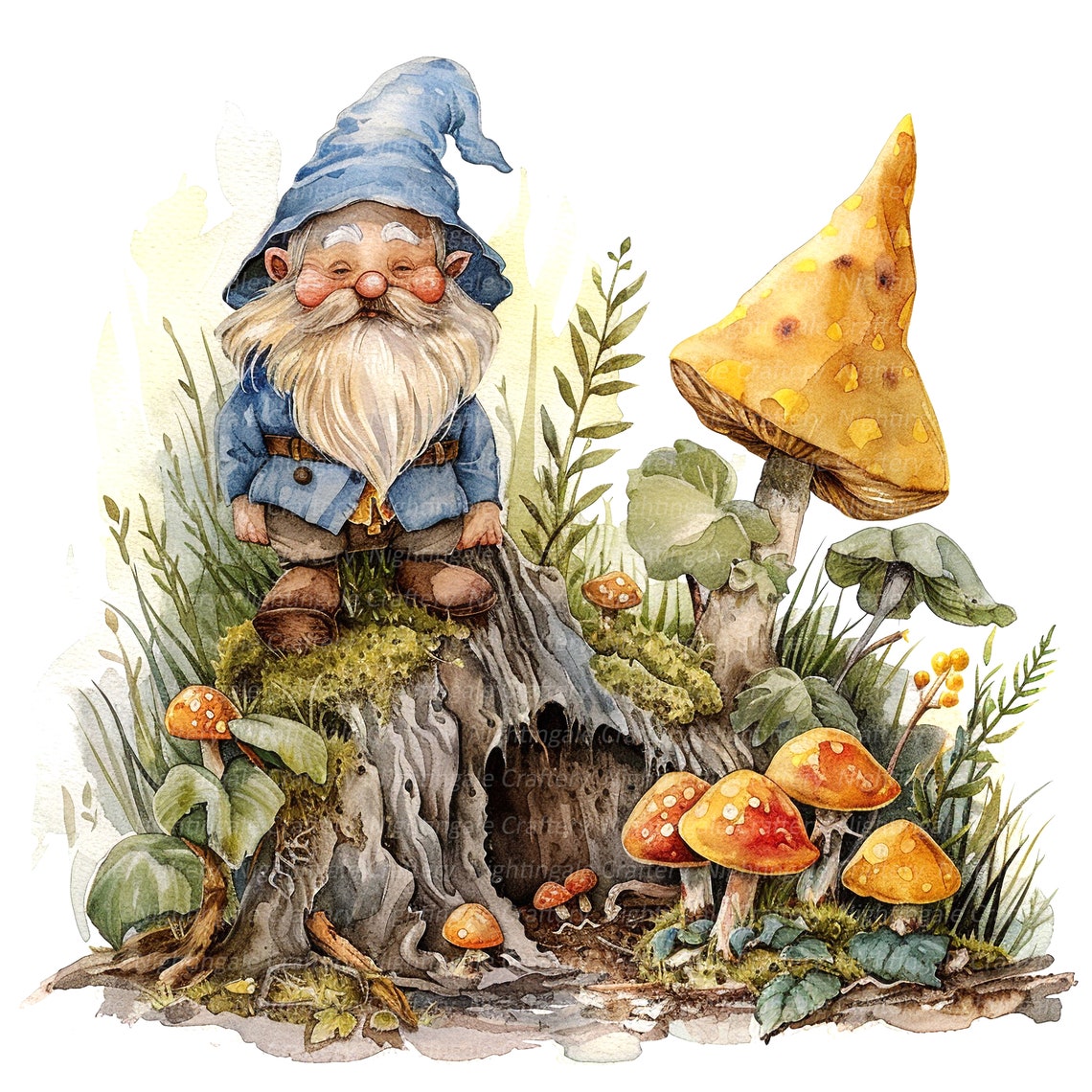 12 Whimsical Gnome Clipart, Enchanted Gnome, Printable Watercolor ...