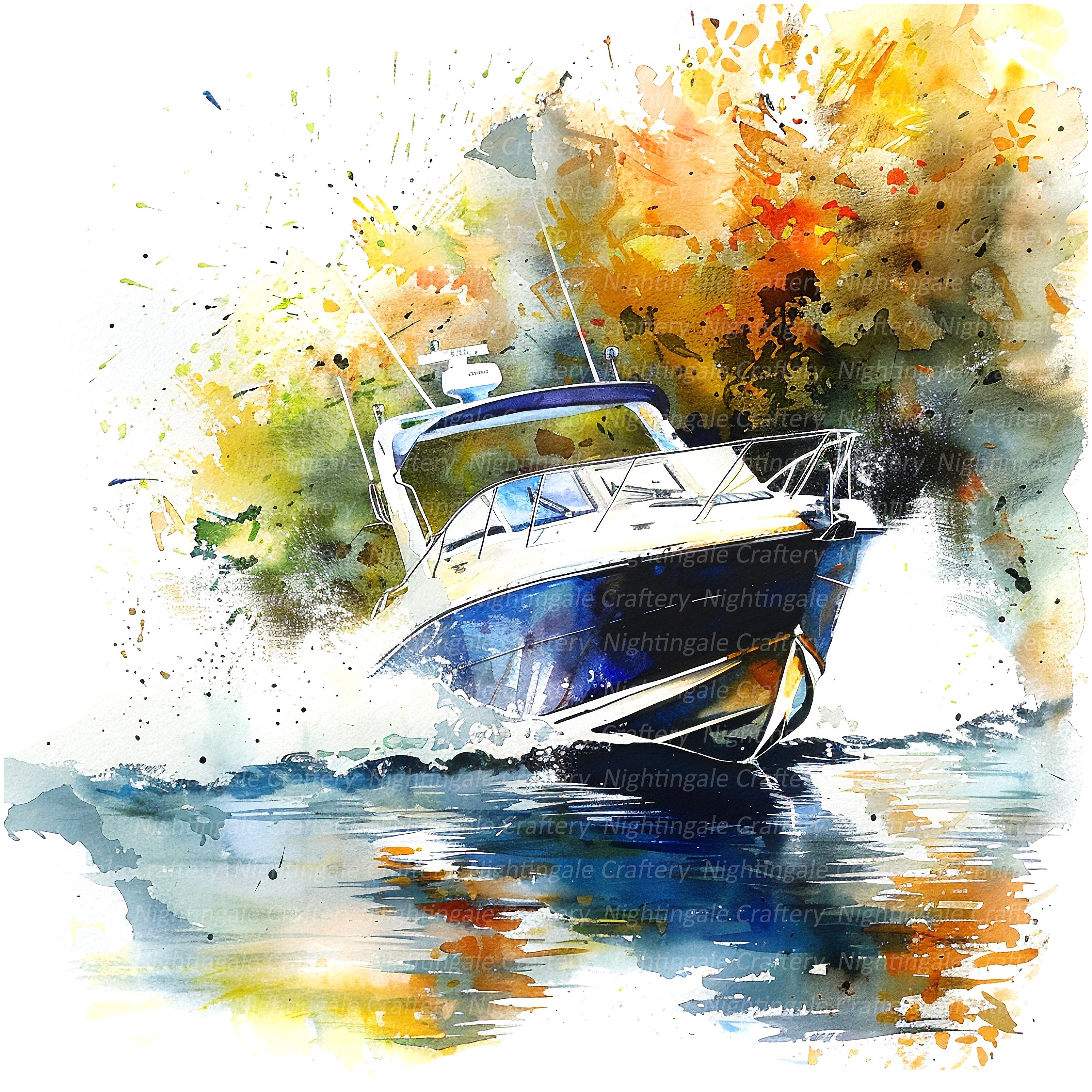 12 Speed Boat Clipart Set 2, Motor Boat Clipart, Printable Watercolor ...