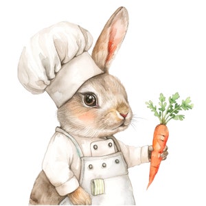 8 Bunny Chef Clipart, Cook Clipart, Printable Watercolor Clipart, High ...