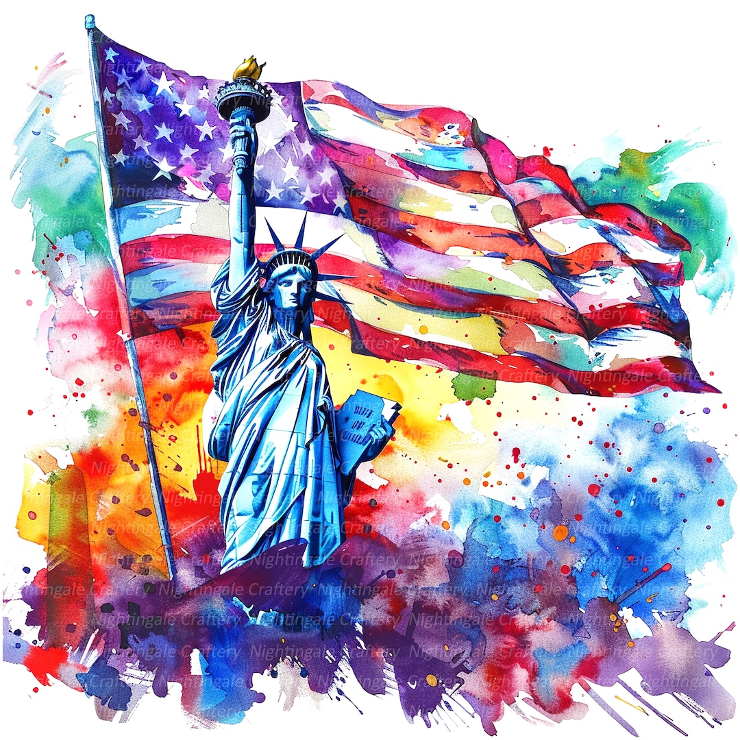 12 Statue of Liberty Clipart 2, USA Flag Clipart, Printable Watercolor ...