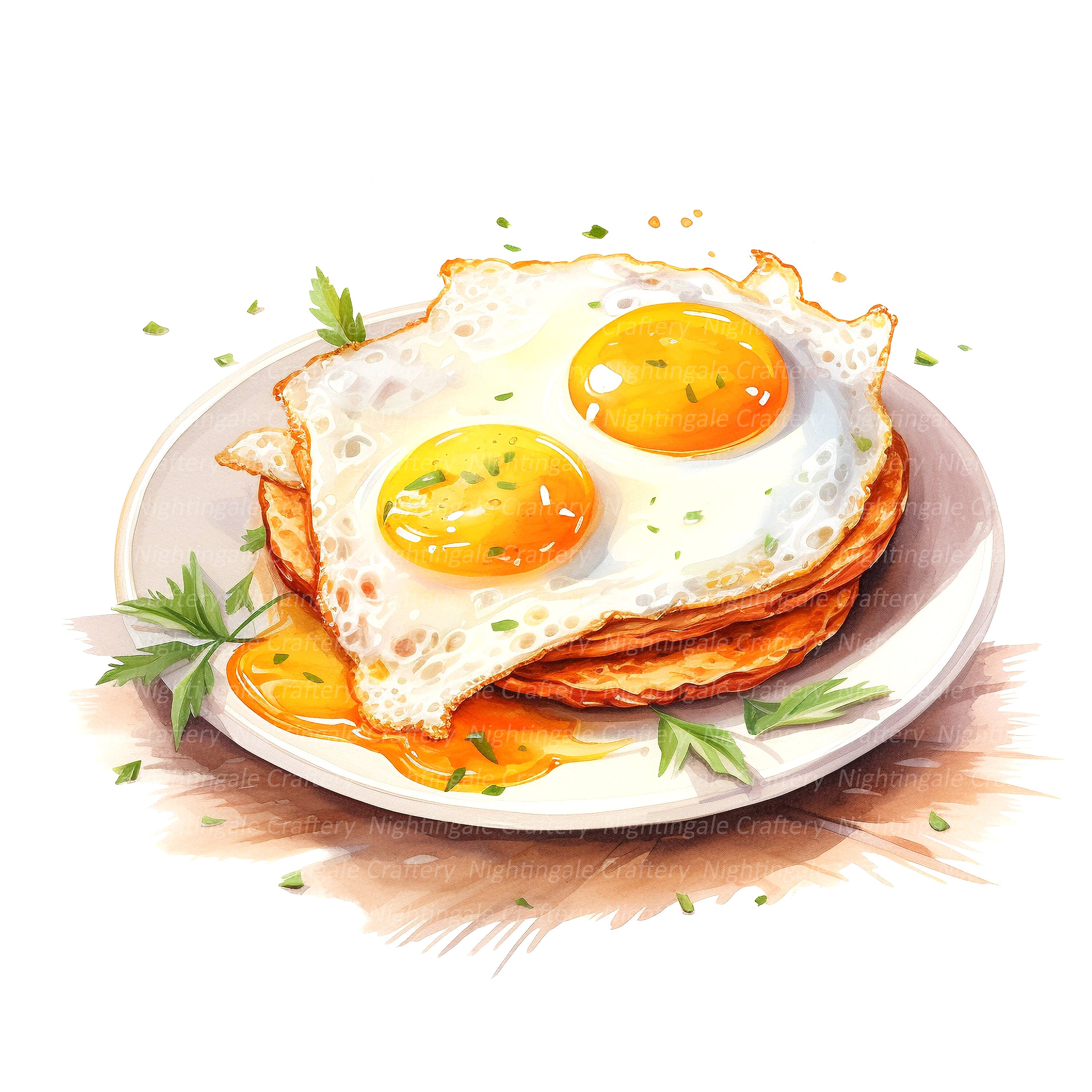 10 Breakfast Clipart Fried Eggs Clipart Printable Watercolor - Etsy