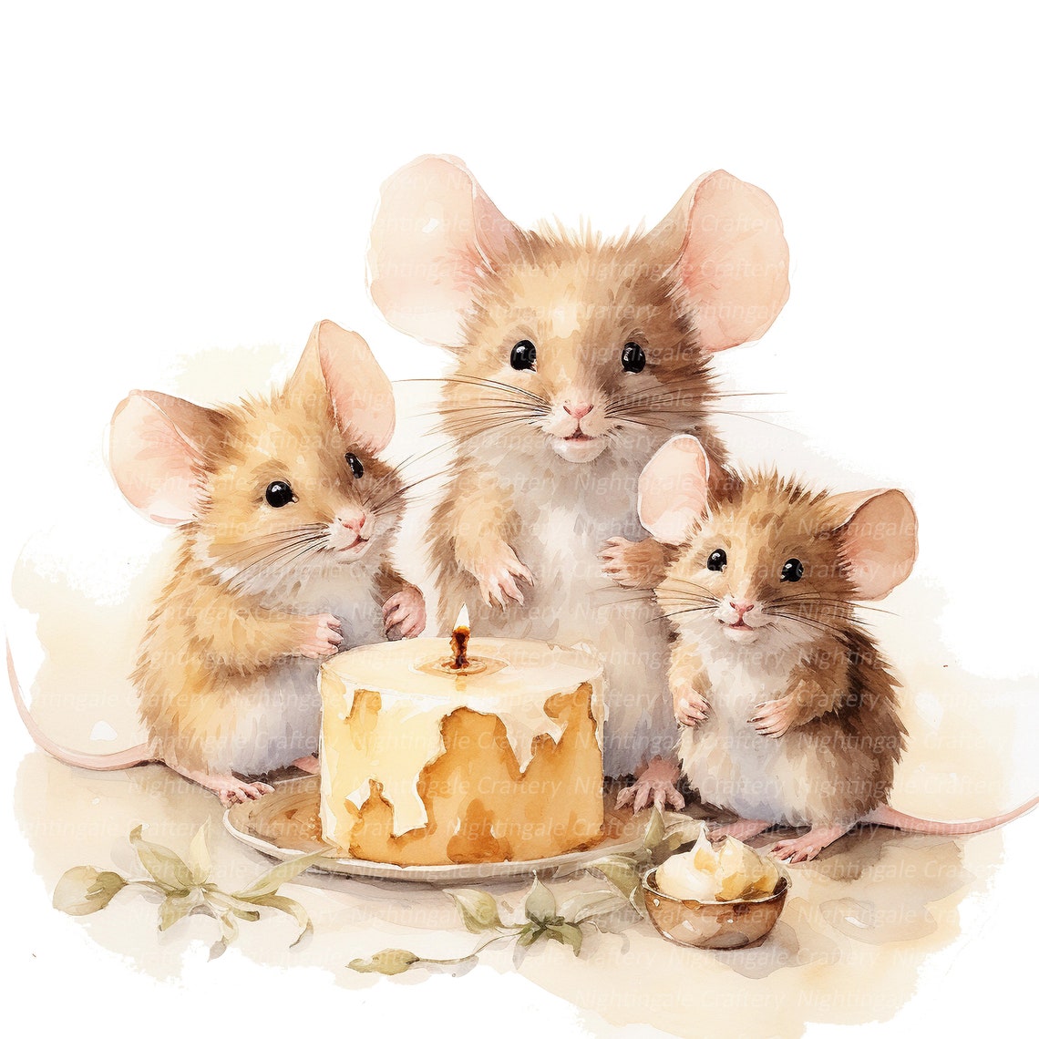 12 Mice Family Party Clipart, Mouse and Cheese, Printable Watercolor ...