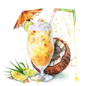 10 Beach Cocktails Clipart, Coconut Cocktails, Printable Watercolor ...