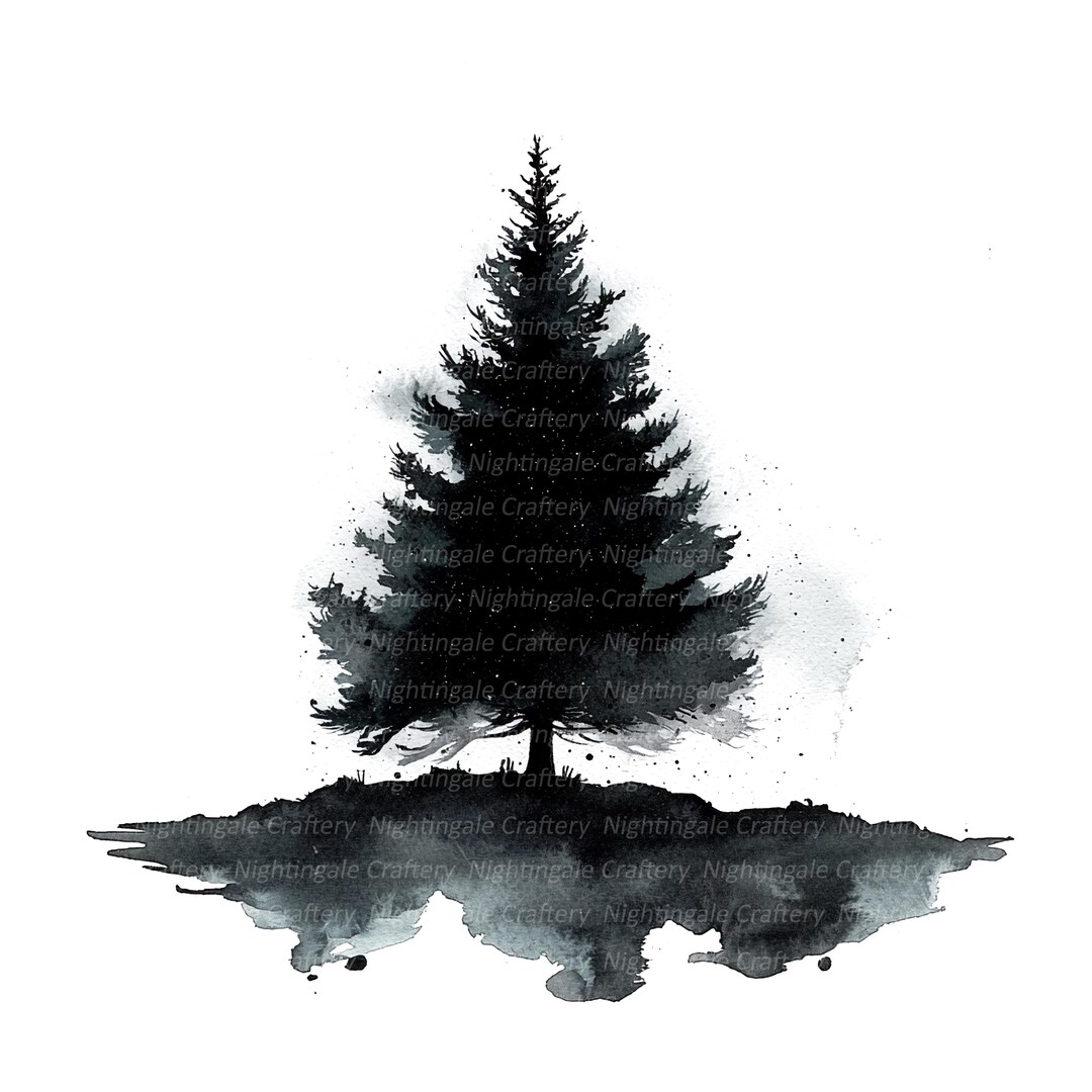8 Black White Christmas Tree Clipart, Minimalistic, Printable ...