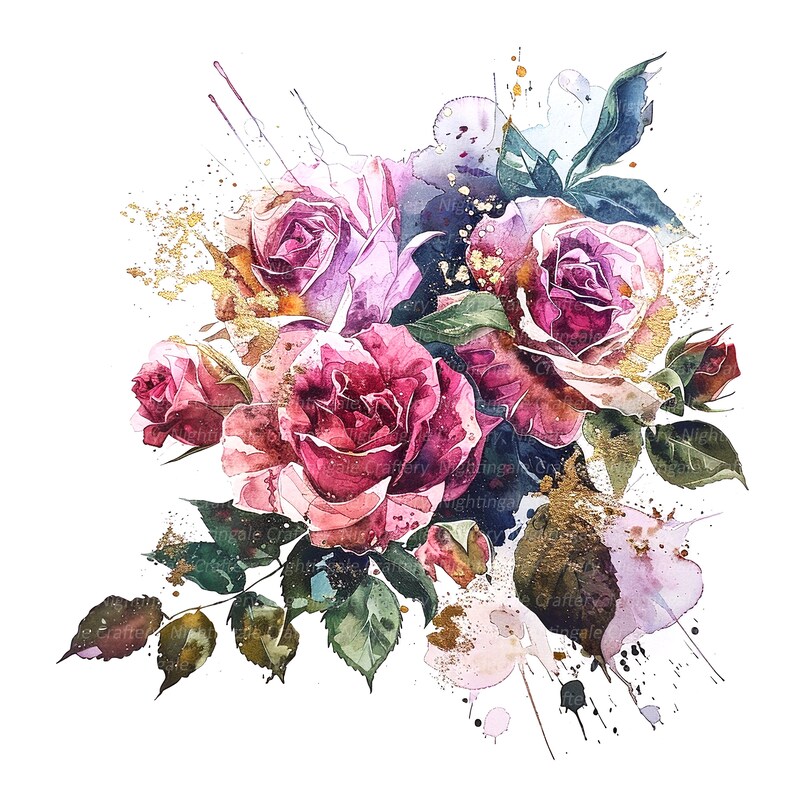11 Roses Bouquet Clipart Set 2, Roses Print, Printable Watercolor ...