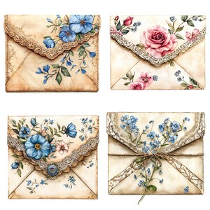 16 Vintage Floral Envelope Clipart, Old Envelope, Printable Watercolor ...