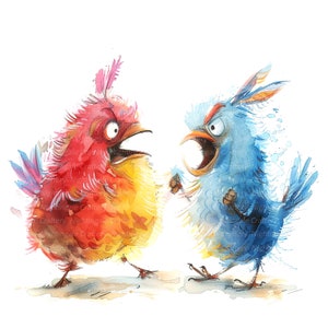 12 Whimsical Birds Clipart, Two Birds, Digital Clipart, Watercolor ...