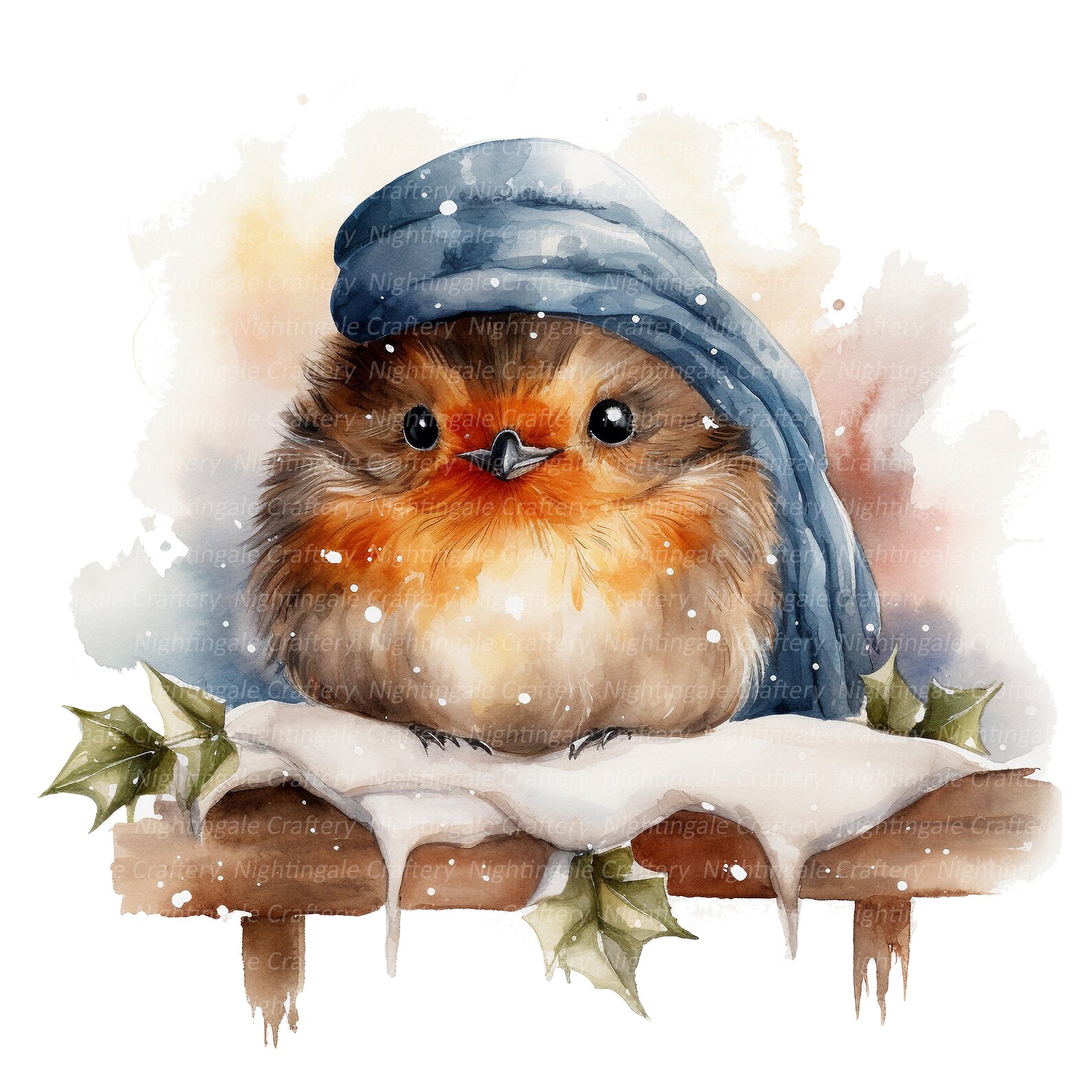 10 Robin Resting Clipart, Christmas Robin, Printable Watercolor Clipart ...