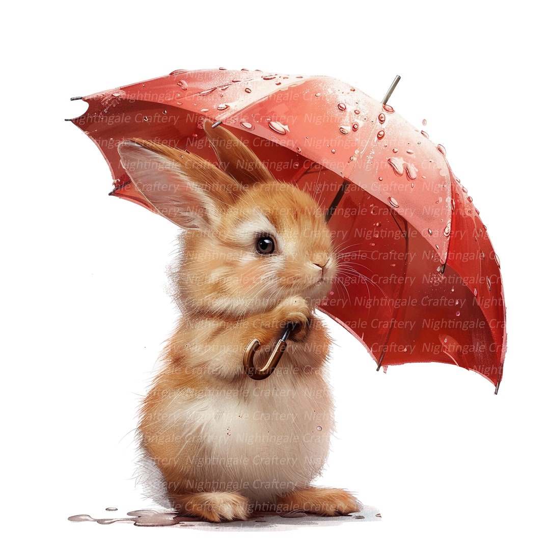 11 Hyperrealistic Bunny Clipart, Bunny and Umbrella, Printable ...