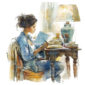 14 Woman Writing Clipart Set 2, Writer Clipart, Printable Watercolor ...