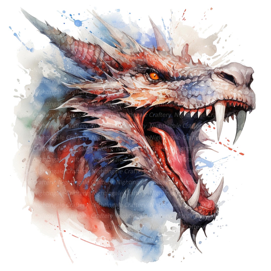 14 Dragon Profile Clipart, Chinese Dragon, Printable Watercolor Clipart, High Quality Jpgs ...