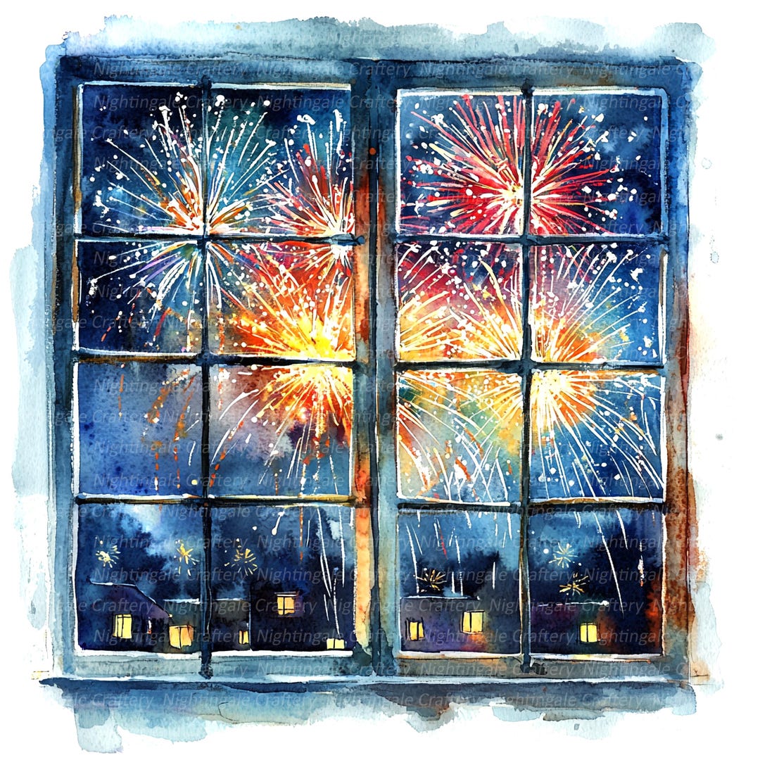 12 Window Fireworks View Clipart, Window to Fireworks, Printable ...
