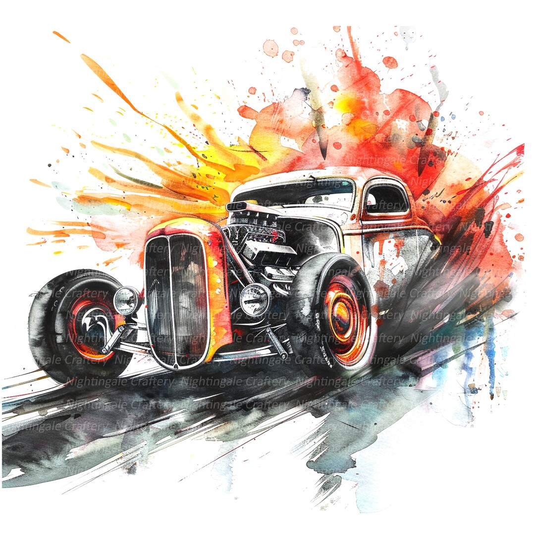 18 Drag Racing Cars Clipart, Fiery Cars, Drag Race, Printable ...